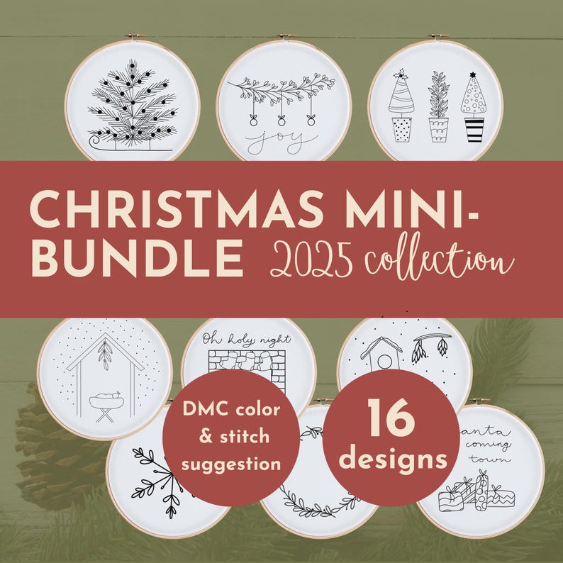 Christmas Hand Embroidery Patterns PDF | 16 Printable Embroidery ...