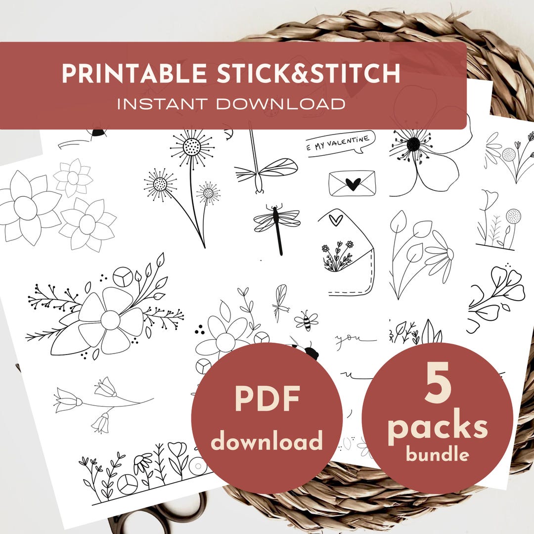 BUNDLE PRINTABLE Stick and Stitch, Hand Embroidery Pattern Transfer ...