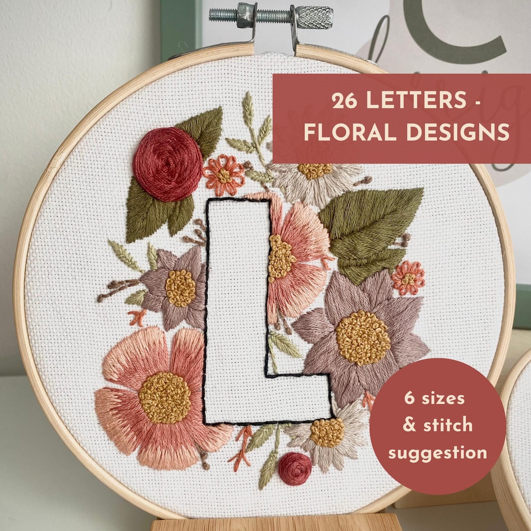 FLORAL ALPHABET Hand Embroidery Pattern, Floral MONOGRAM Embroidery ...