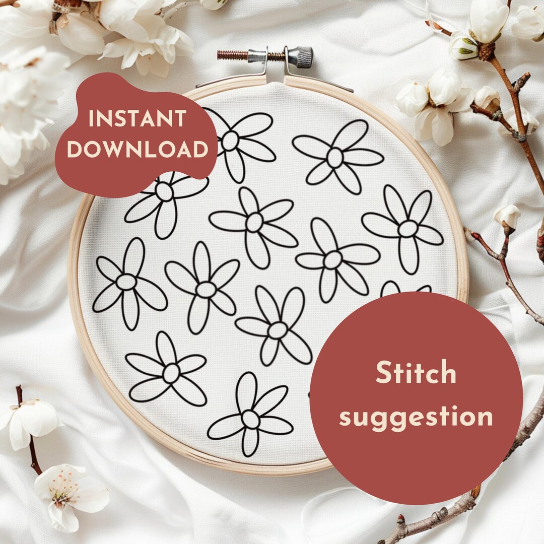 DAISIES Hand Embroidery Pattern, Flower Hand Embroidery Design, Floral ...