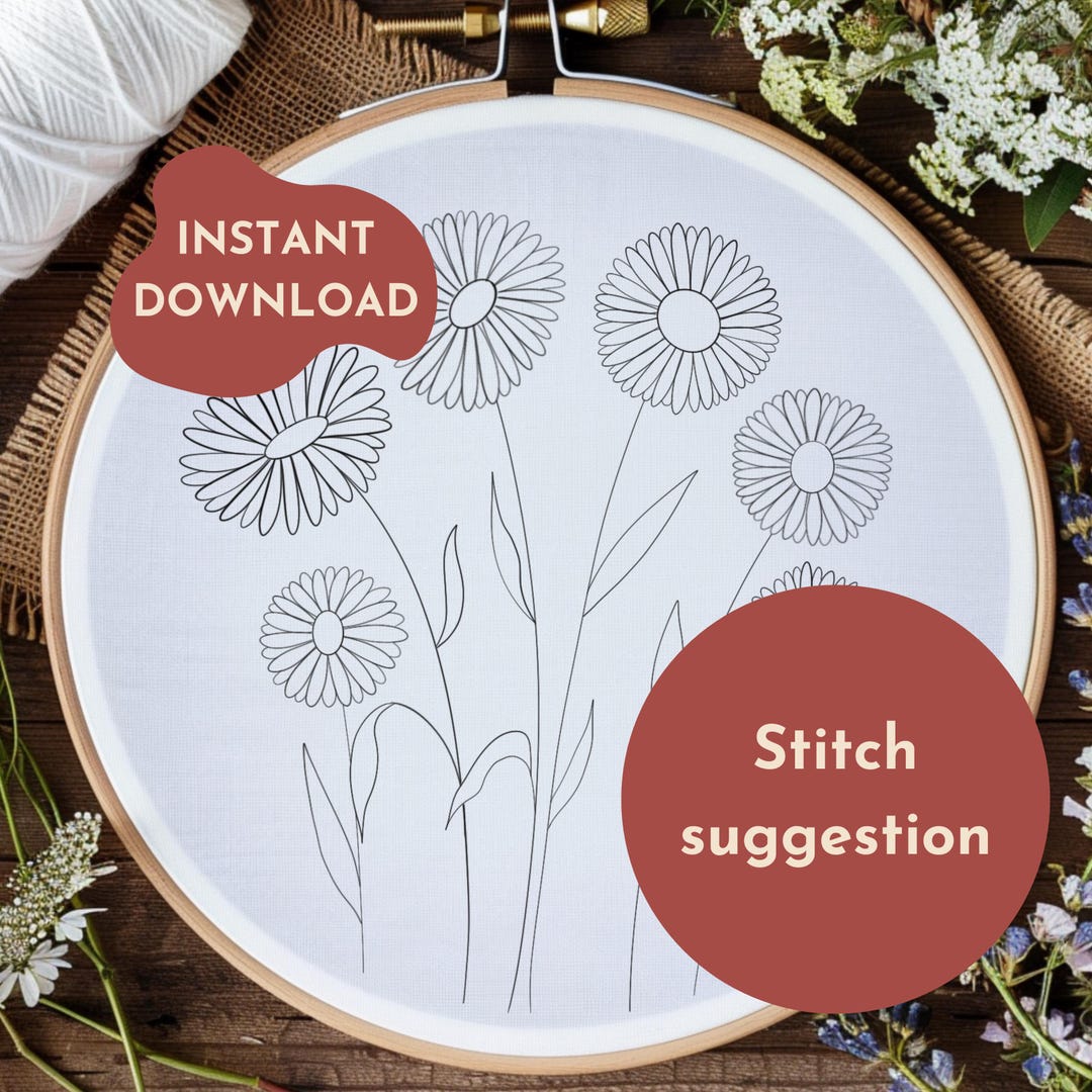 DAISIES Hand Embroidery Pattern, Flower Hand Embroidery Design, Floral ...