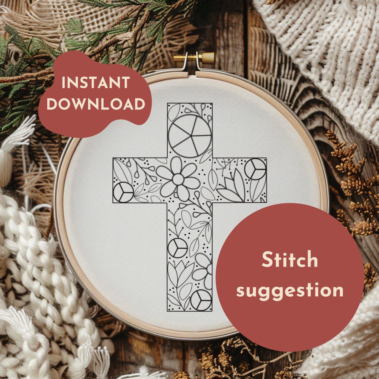 Floral Cross Embroidery Pattern: Easter Christian Design (PDF Pattern ...