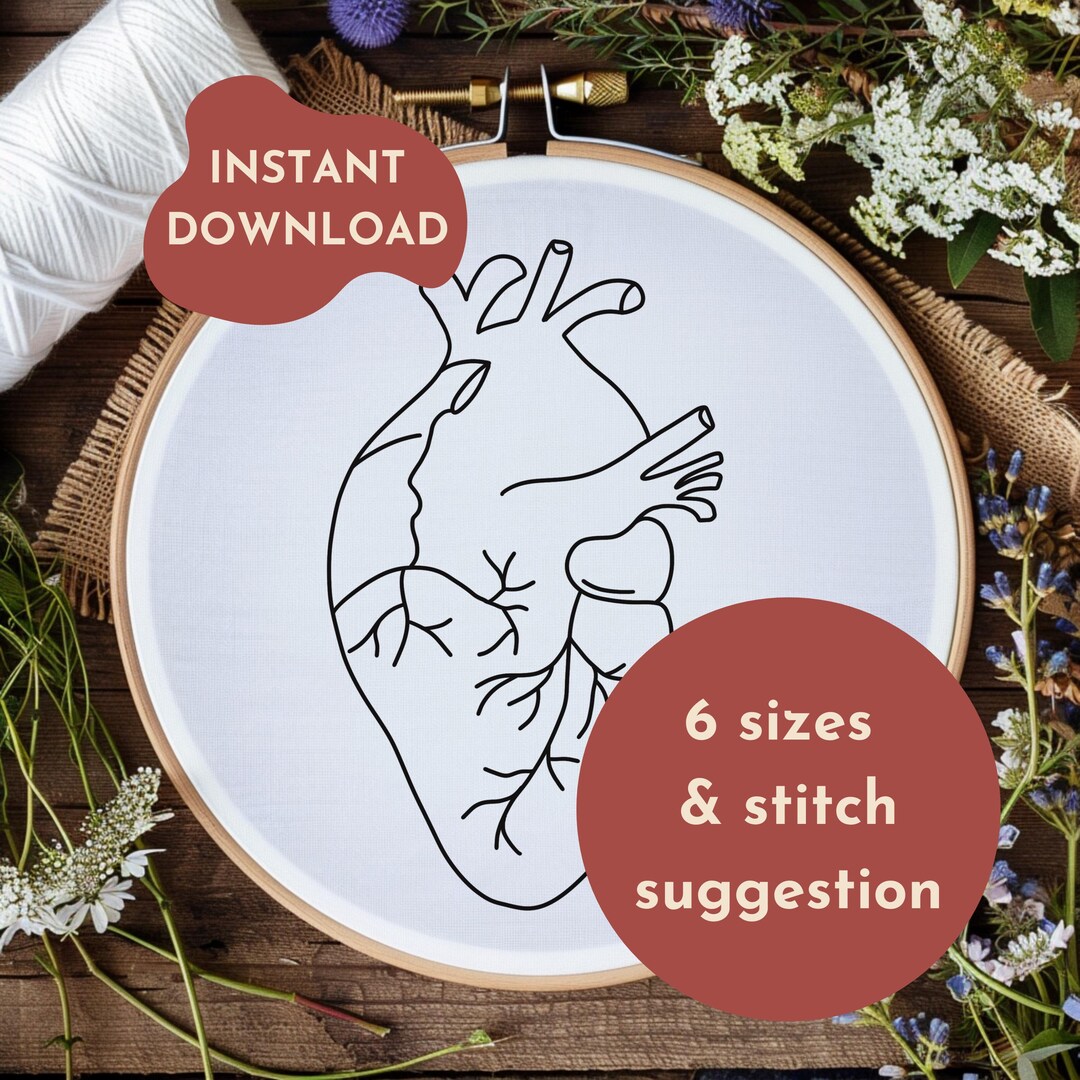 Anatomical Heart Hand Embroidery Pattern: Love Valentine's Design (PDF ...