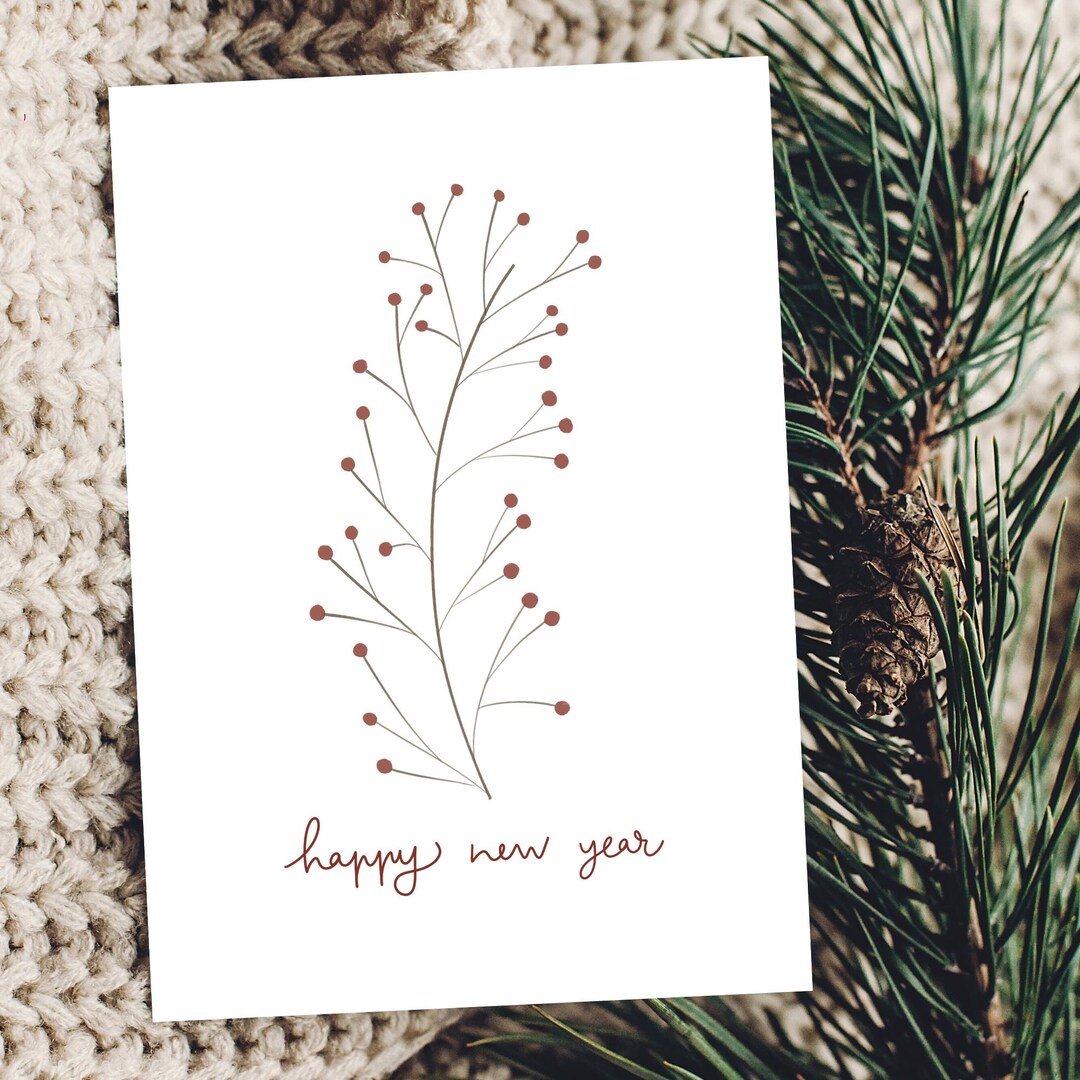 Happy New Year PRINTABLE CHRISTMAS CARD Digital Download of Watercolor ...