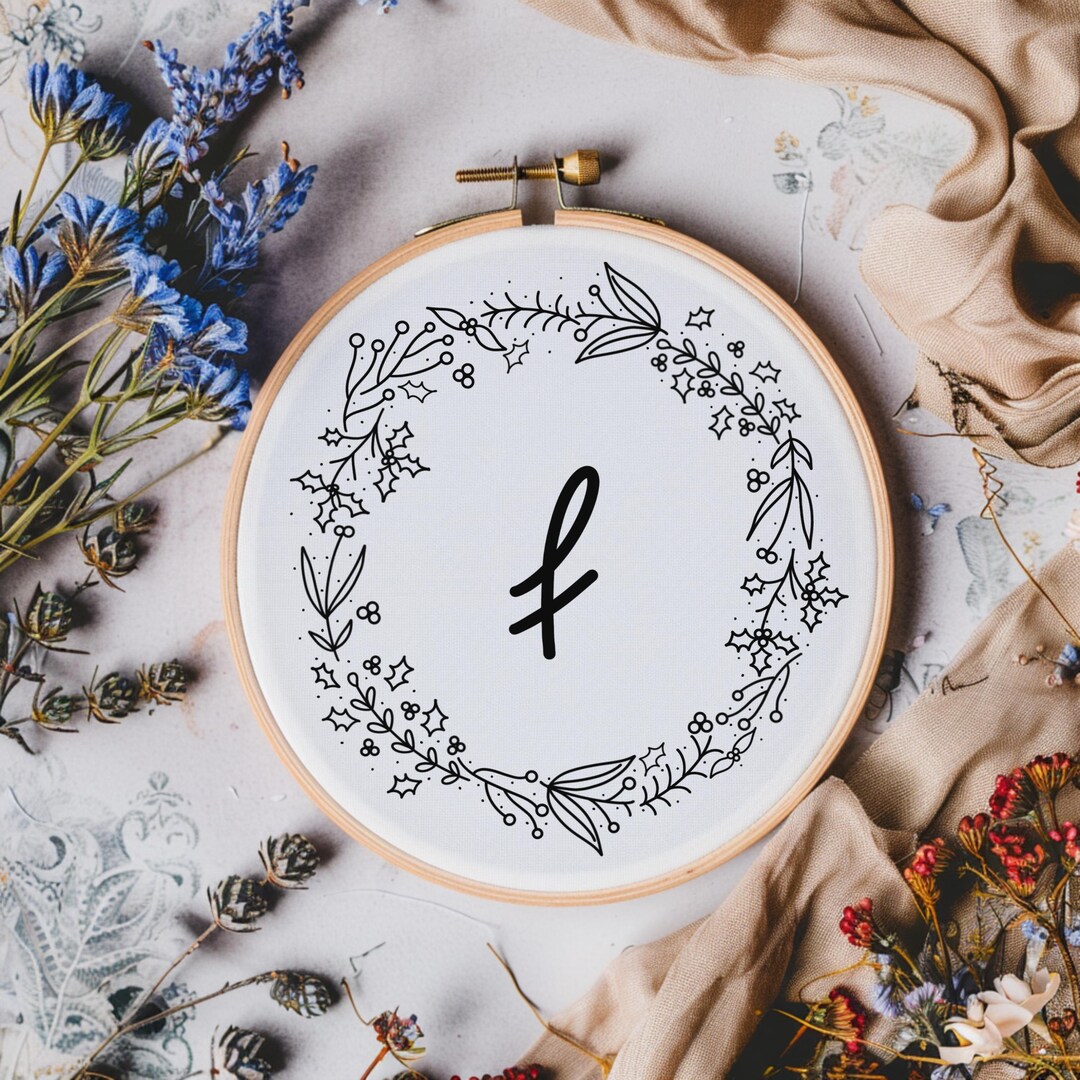 LETTER f EMBROIDERY MONOGRAM Pattern Christmas Wreath Design Instant ...