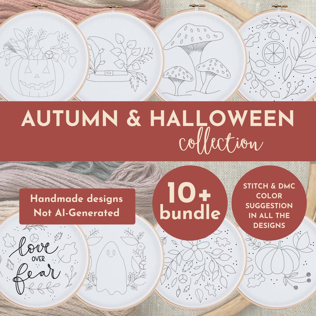 Fall & Halloween Embroidery Pattern Bundle: 10+ Autumn Designs (digital ...