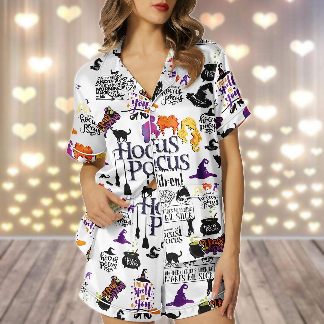 Halloween Hocus Pocus Satin Pajama Set, Sanderson Sisters Women Pjs ...