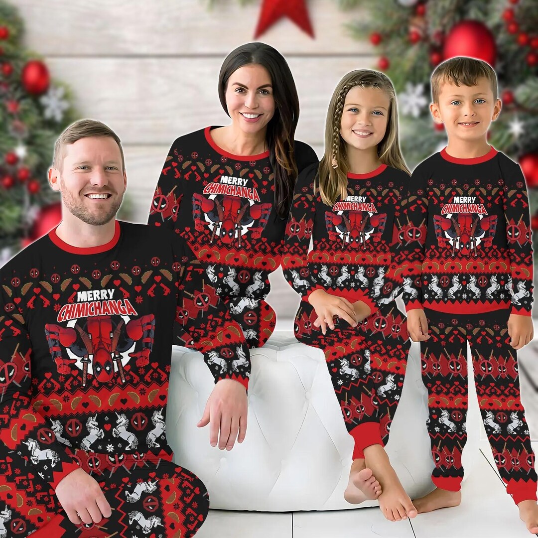 Deadpool Merry Chimichanga Family Pajamas Set, Superhero Holiday ...