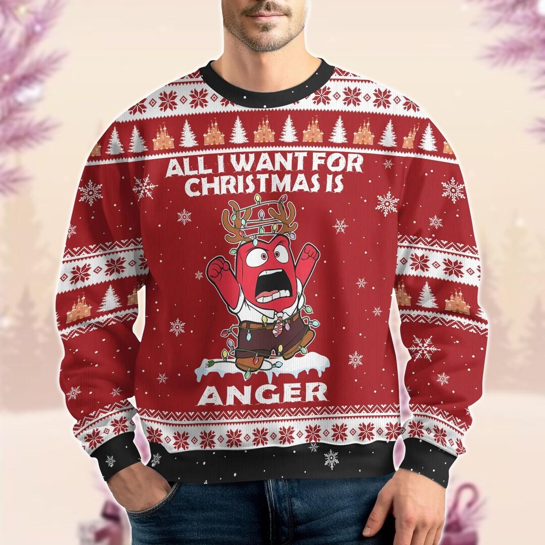 Anger Inside Out Christmas Ugly Sweater, All I Want for Christmas Anger ...