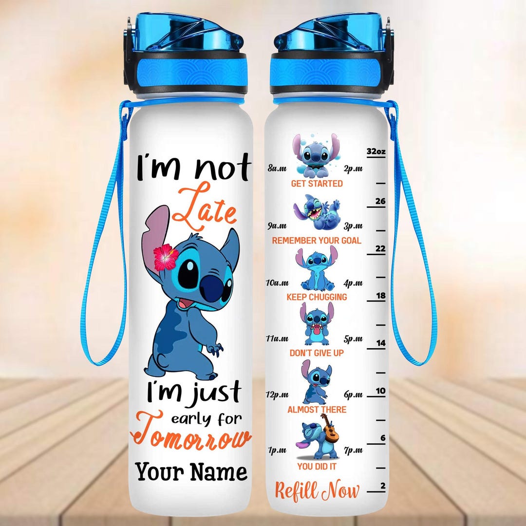Custom Stitch Water Tracker Bottle, Disney Lilo and Stitch Water Bottle ...