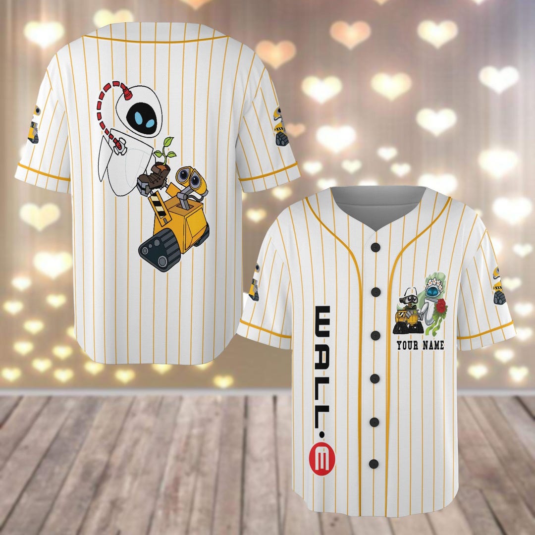 Custom Wall E and Eve Baseball Jersey, Valentines Robot Jersey Shirt ...
