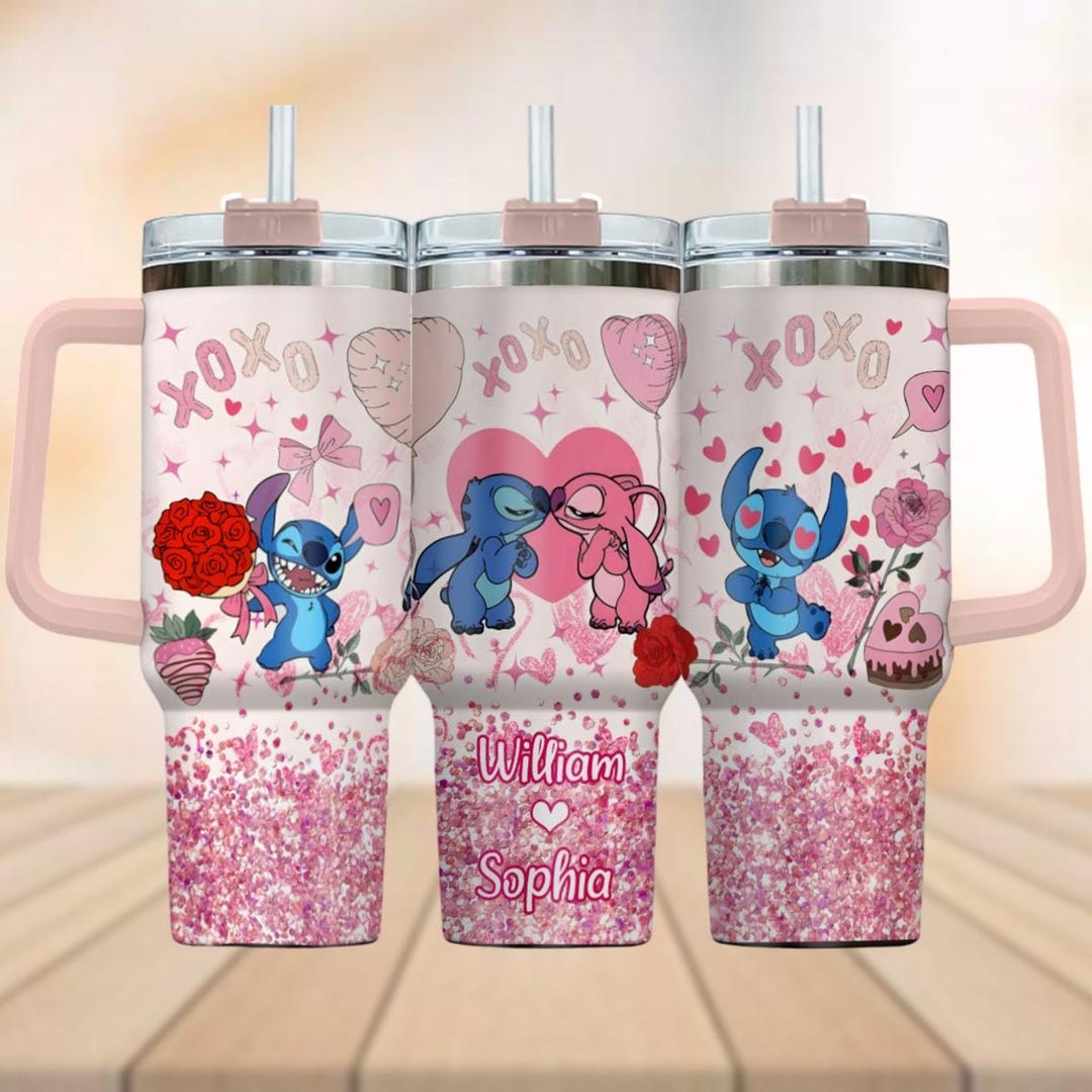 Custom Stitch and Angel Valentine Tumbler 40oz, XOXO Valentine Heart ...