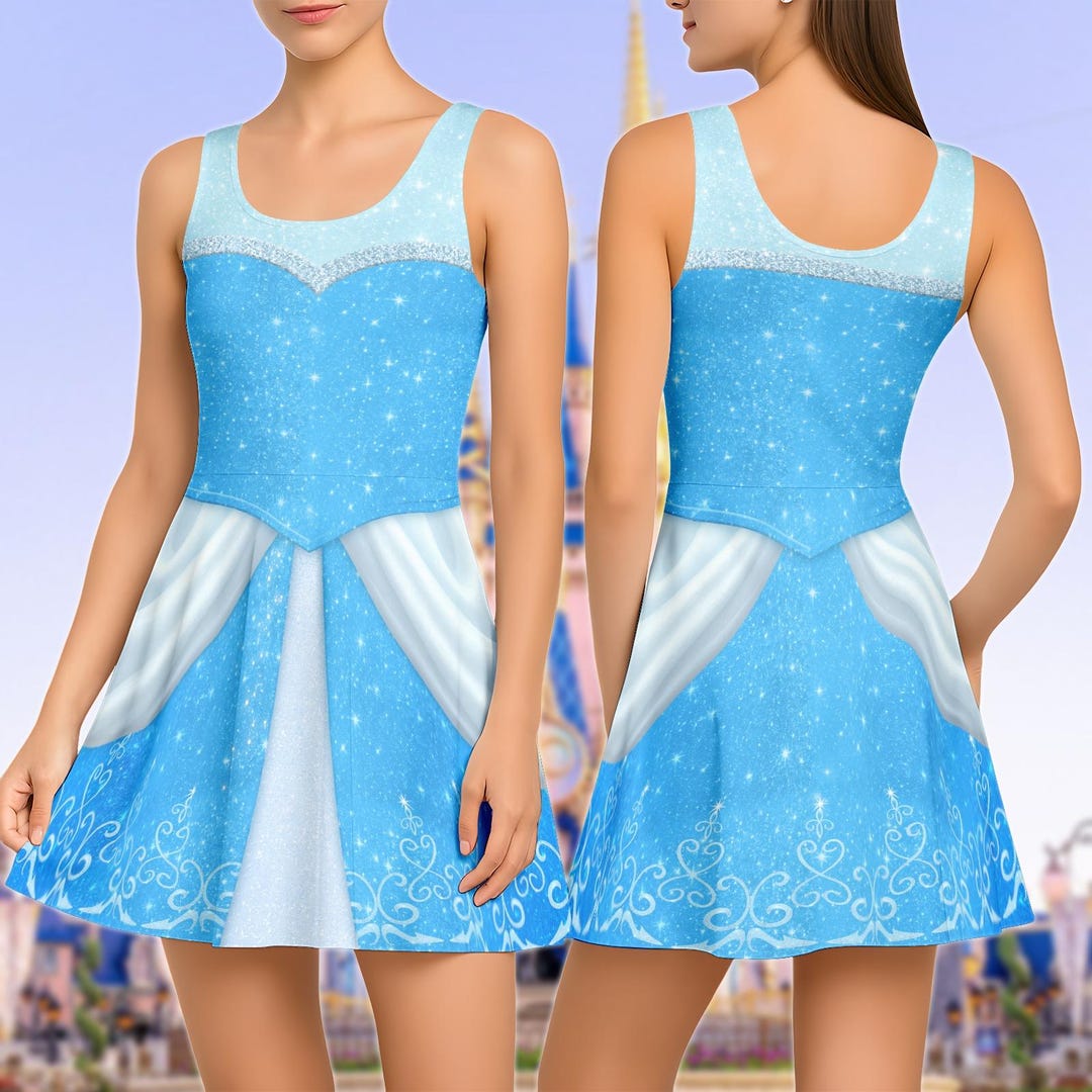 Princess Cinderella Skater Dress, Disney Blue Princess Cosplay Women ...