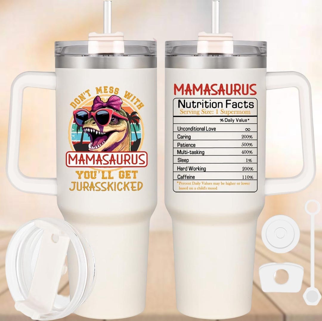 Mamasaurus Tumbler 40oz, T Rex Dinosaur Water Tumbler, Animals Hawaii ...