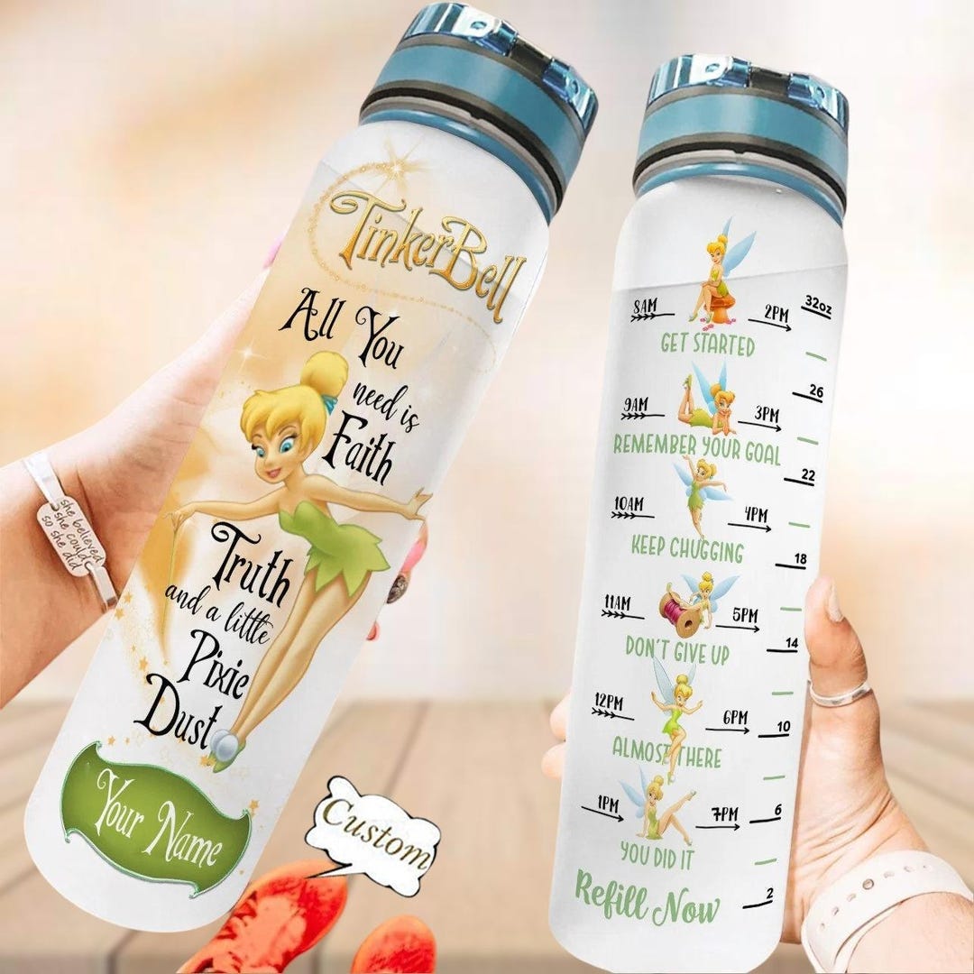 Personalized Tinker Bell Water Tracker Bottle, Disney Fairy Tail Water ...