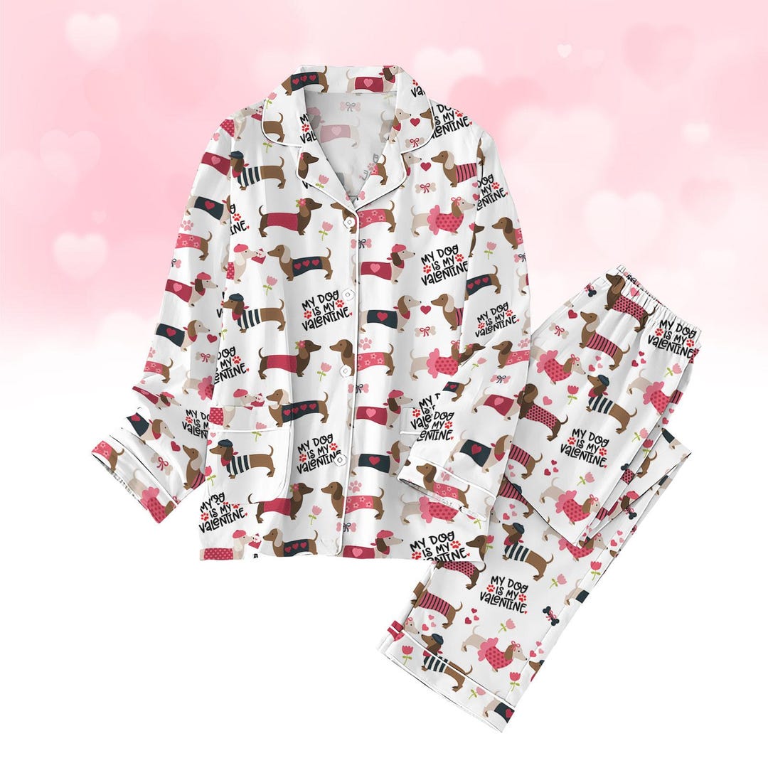 Dachshund Valentines Pajamas Set, Dog Love Pajamas, Cute Puppy Holiday ...