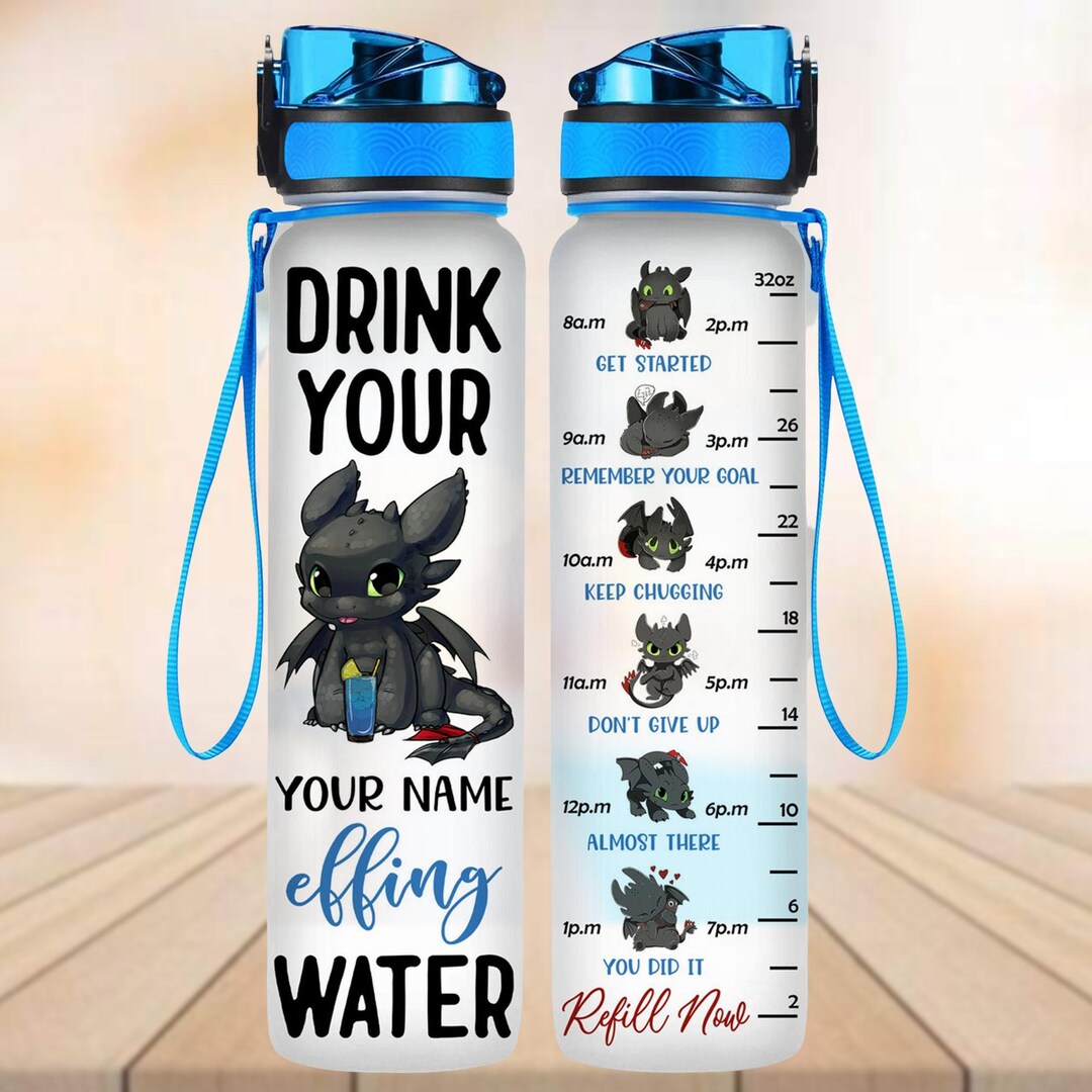 Personalized Toothless Water Tracker Bottle, Cute Dragon Water Bottle ...