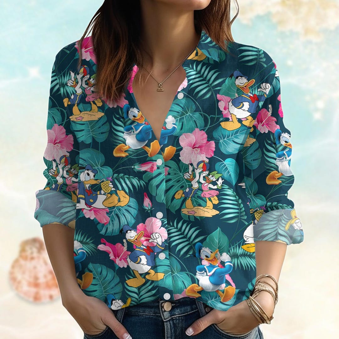 Donald Duck Blouse Shirt, Disney Donald Women Shirts, Funny Duck Beach ...