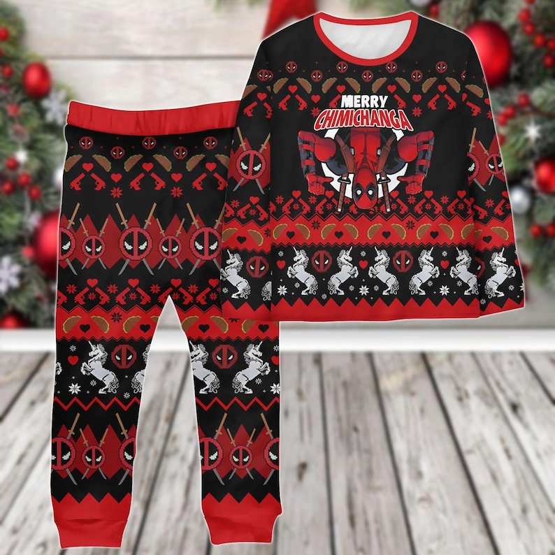 Deadpool Merry Chimichanga Family Pajamas Set, Superhero Holiday ...