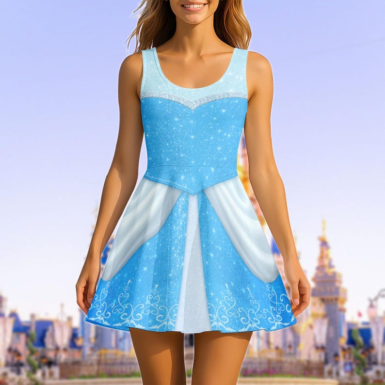 Princess Cinderella Skater Dress, Disney Blue Princess Cosplay Women ...