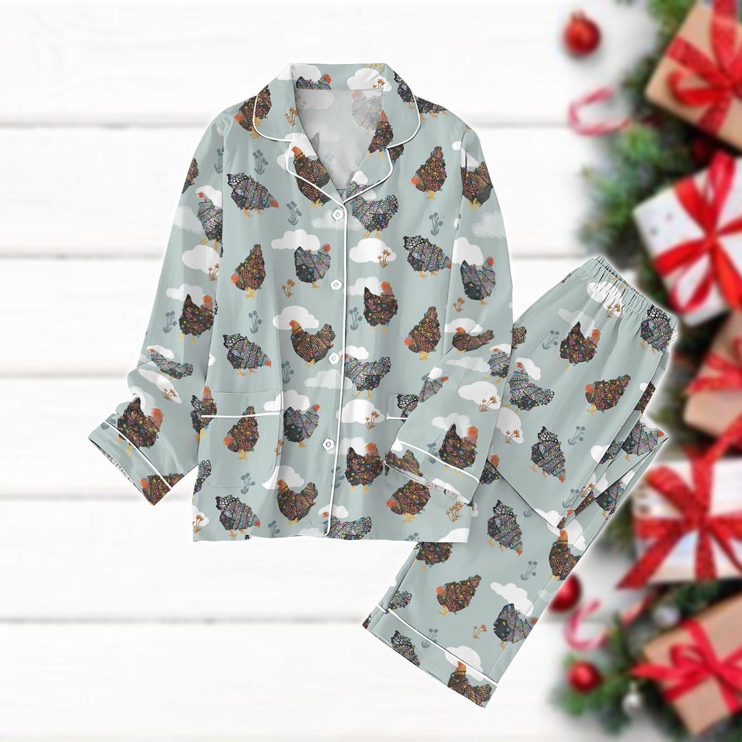 Chicken Christmas Pajamas Set, Chicken Bright Lights Women Pajamas ...