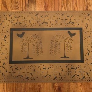 Early American Floorcloth Area Rug. Primitive Floor Cloth. Bird in ...