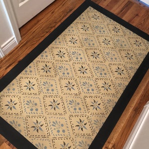 Early American Floorcloth. Primitive Floor Cloth. Folk Art Area Rug ...