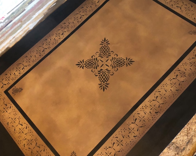 Early American Floorcloth Area Rug. Primitive Floor Cloth. Pineapple ...