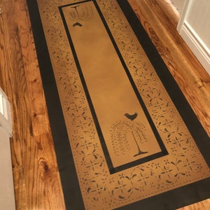 Early American Floorcloth Area Rug. Primitive Floor Cloth. Bird in ...