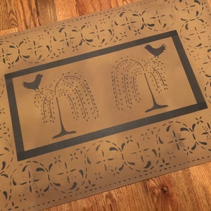 Early American Floorcloth Area Rug. Primitive Floor Cloth. Bird in ...