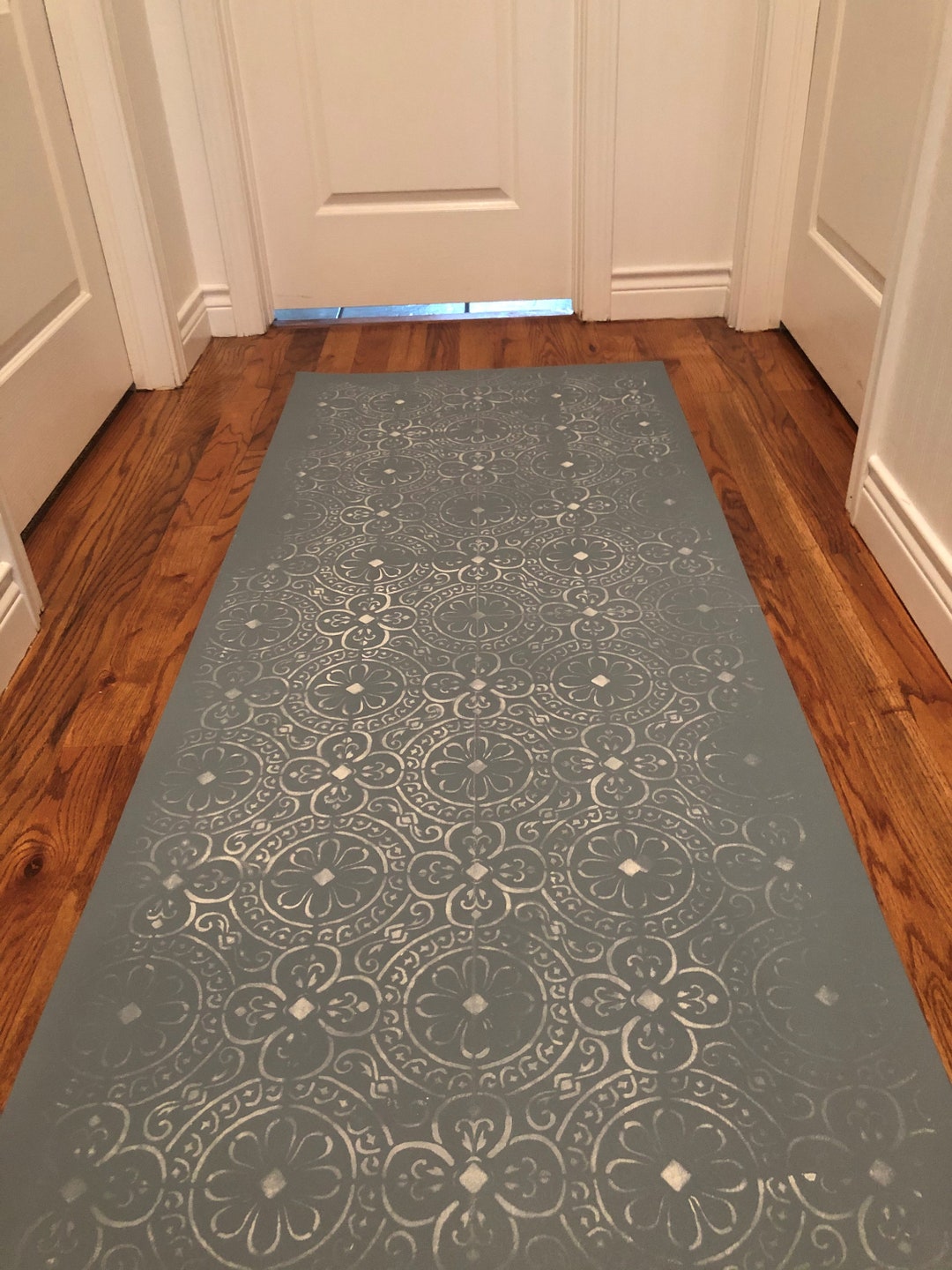 Floorcloth Area Rug in Chalky Blue "prima Donna" Design. Hand Painted ...