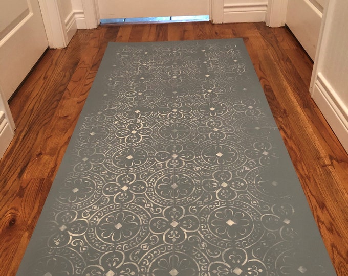 Floorcloth Area Rug in Chalky Blue prima Donna Design. Hand Painted ...