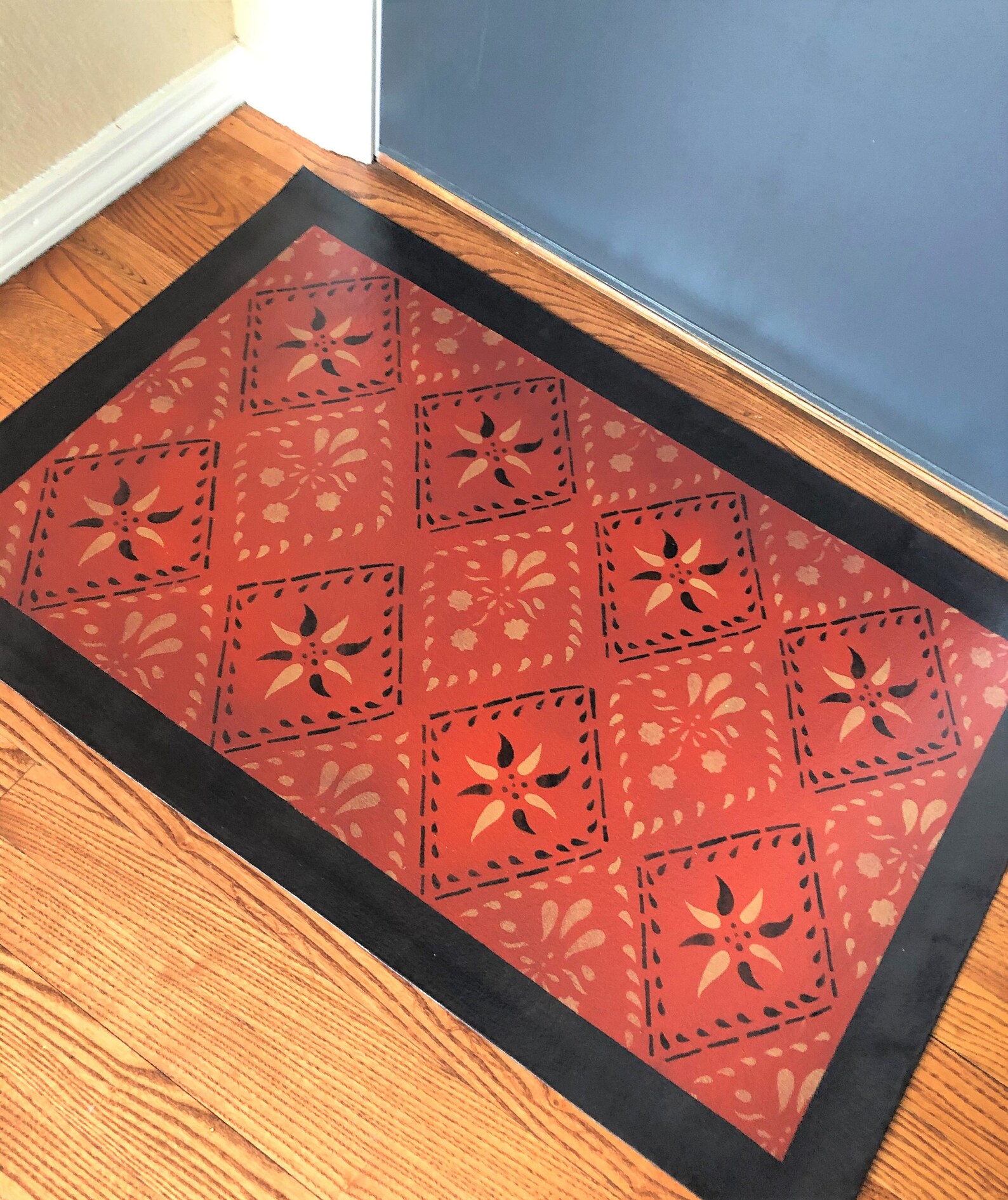 Early American Floorcloth. Primitive Floor Cloth. Folk Art - Etsy