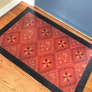 Early American Floorcloth. Primitive Floor Cloth. Folk Art Area Rug ...