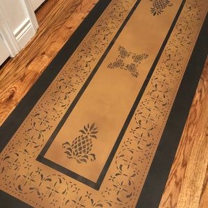 Early American Floorcloth Area Rug. Primitive Floor Cloth. Pineapple ...