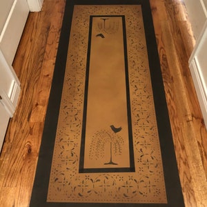 Early American Floorcloth Area Rug. Primitive Floor Cloth. Bird in ...