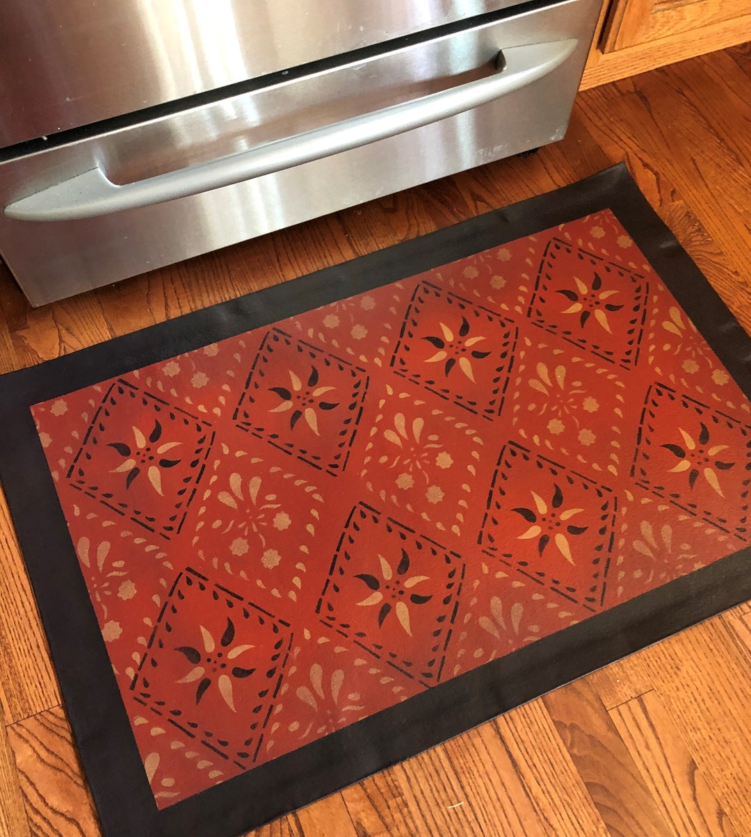 Early American Floorcloth. Primitive Floor Cloth. Folk Art Area Rug ...