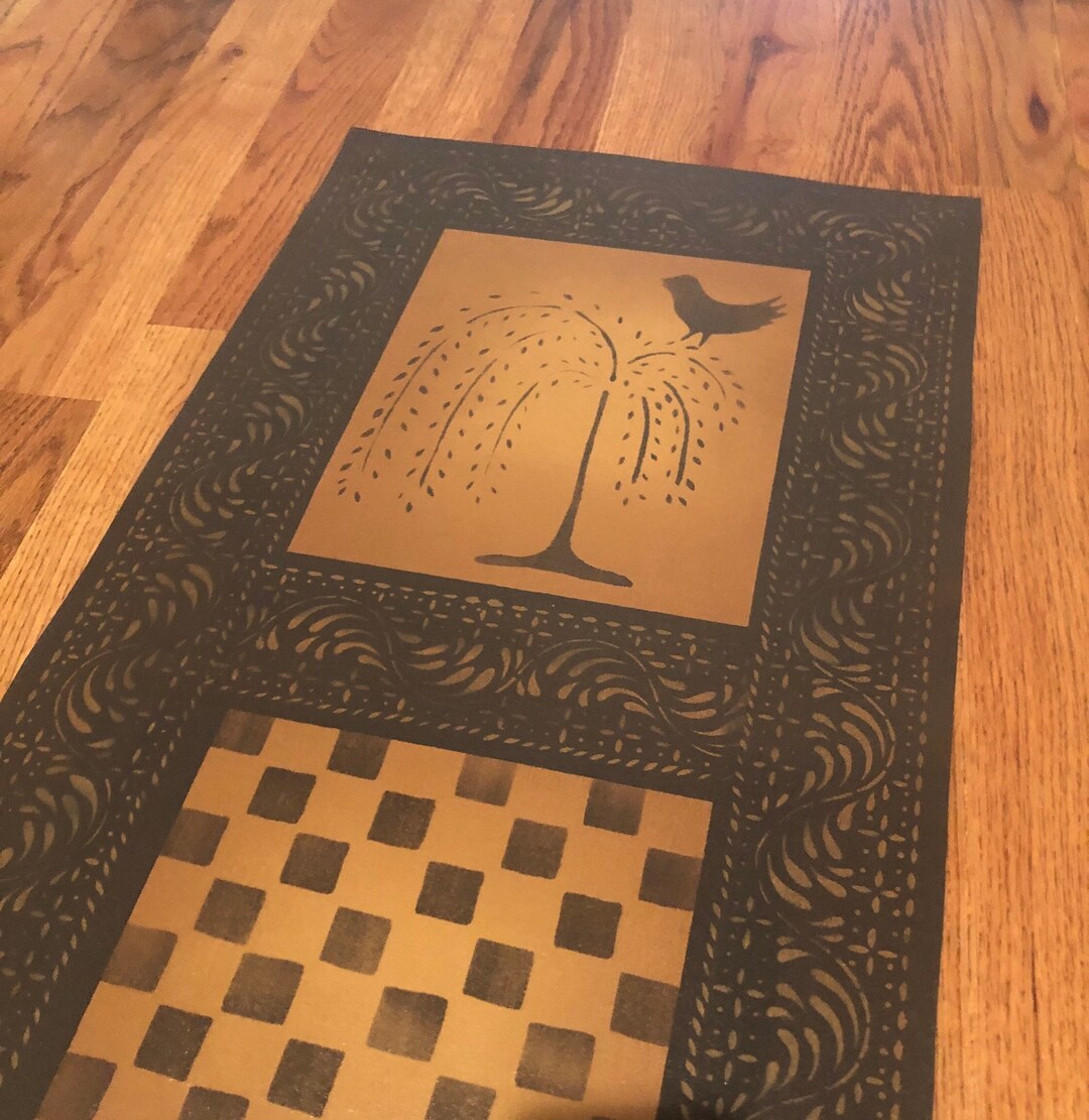 Early American Decor Primitive Floorcloth Table Runner. Hand Painted ...