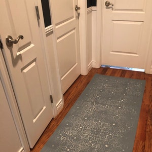 Floorcloth Area Rug in Chalky Blue "prima Donna" Design. Hand Painted ...