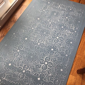 Floorcloth Area Rug in Chalky Blue "prima Donna" Design. Hand Painted ...