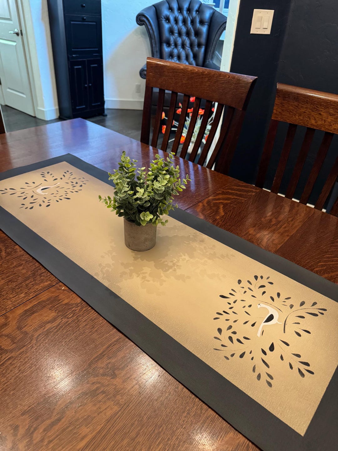 Hand-painted Canvas Table Runner, Moses Eaton Stencil, Colonial Bird ...
