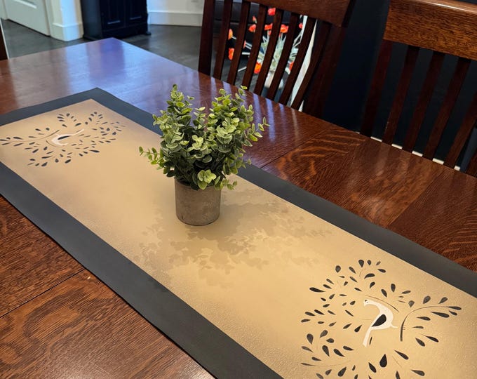 Hand-painted Canvas Table Runner, Moses Eaton Stencil, Colonial Bird ...