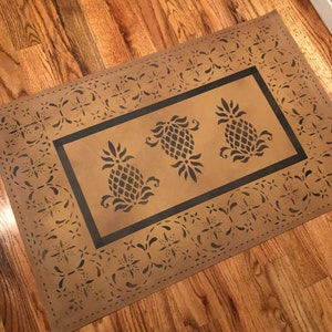 Early American Floorcloth Area Rug. Primitive Floor Cloth. Pineapple ...