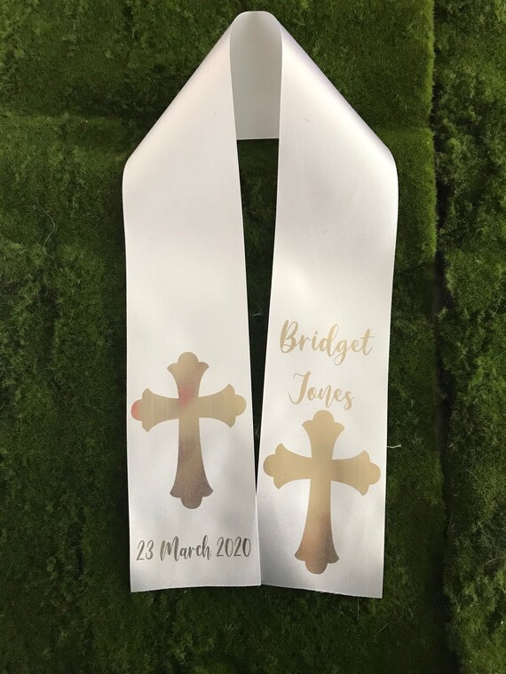 Satin Christening or Baptism Sash Personalised in Pink White | Etsy