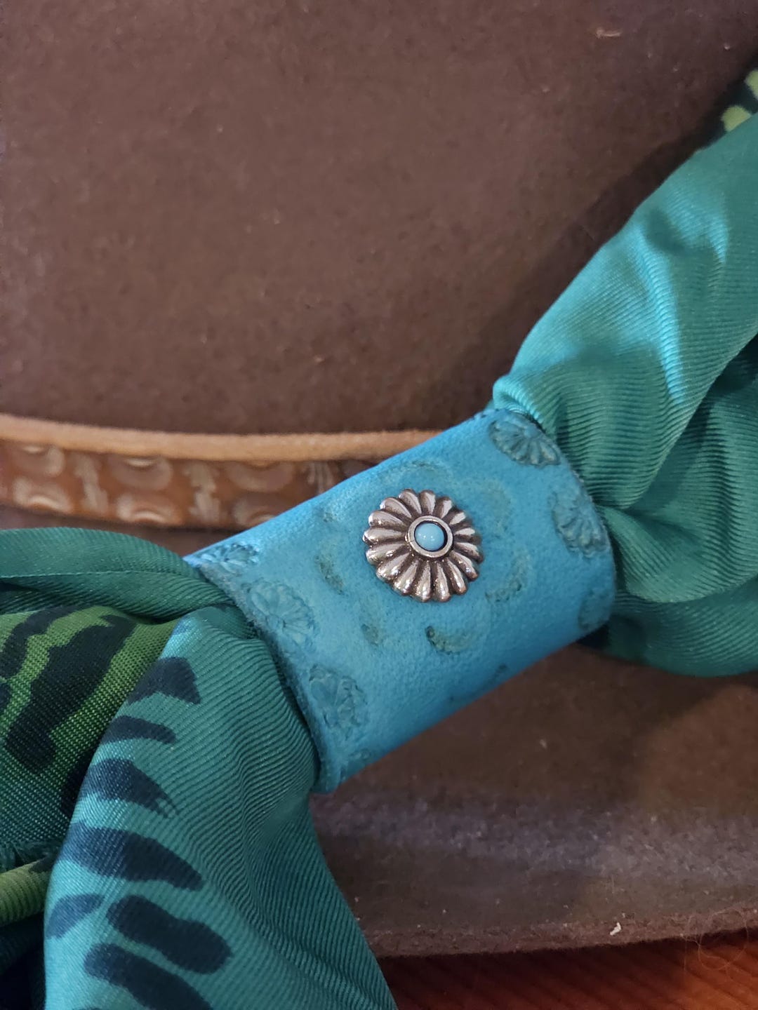 Handmade Turquoise Concho Leather Bandana Slide, Western Scarf Holder ...