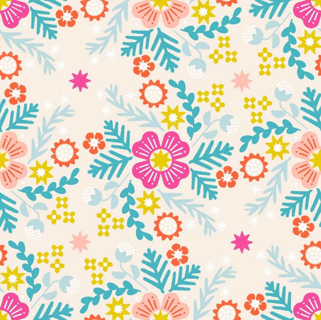 Ruby Star Pivot Wildflower in Cream Sold by Half Yard - Etsy