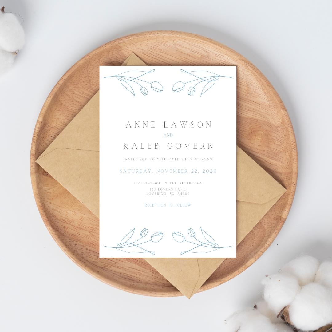 Simplistic Blue Tulip Wedding Invitation - Etsy