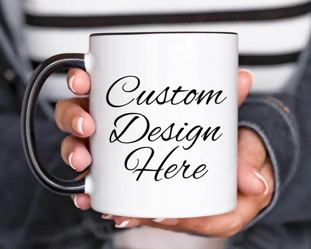 Custom White Mug With Colored Handle, Custom Text Mug, Personalized ...