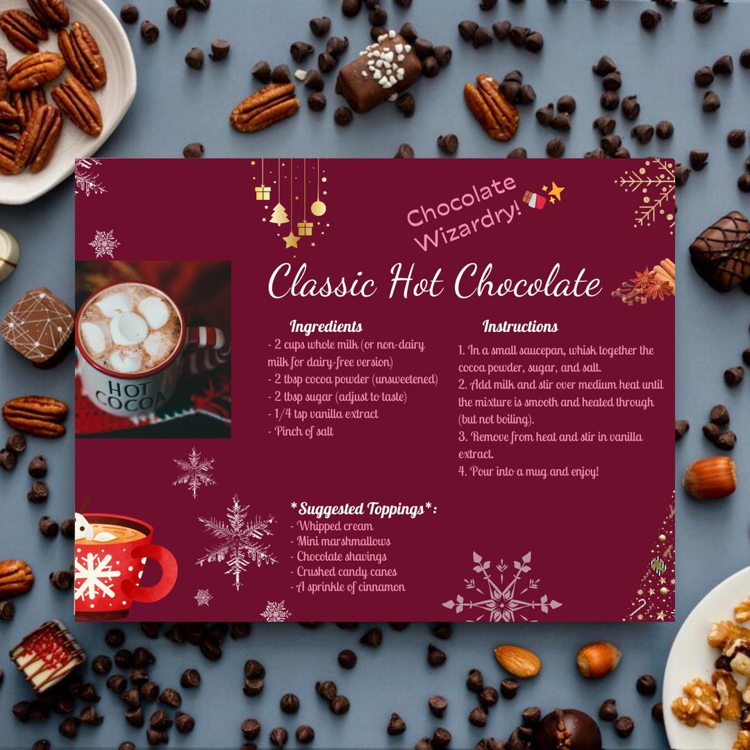 Printable and Editable Hot Chocolate Recipe Cards Cozy Winter Favorites ...