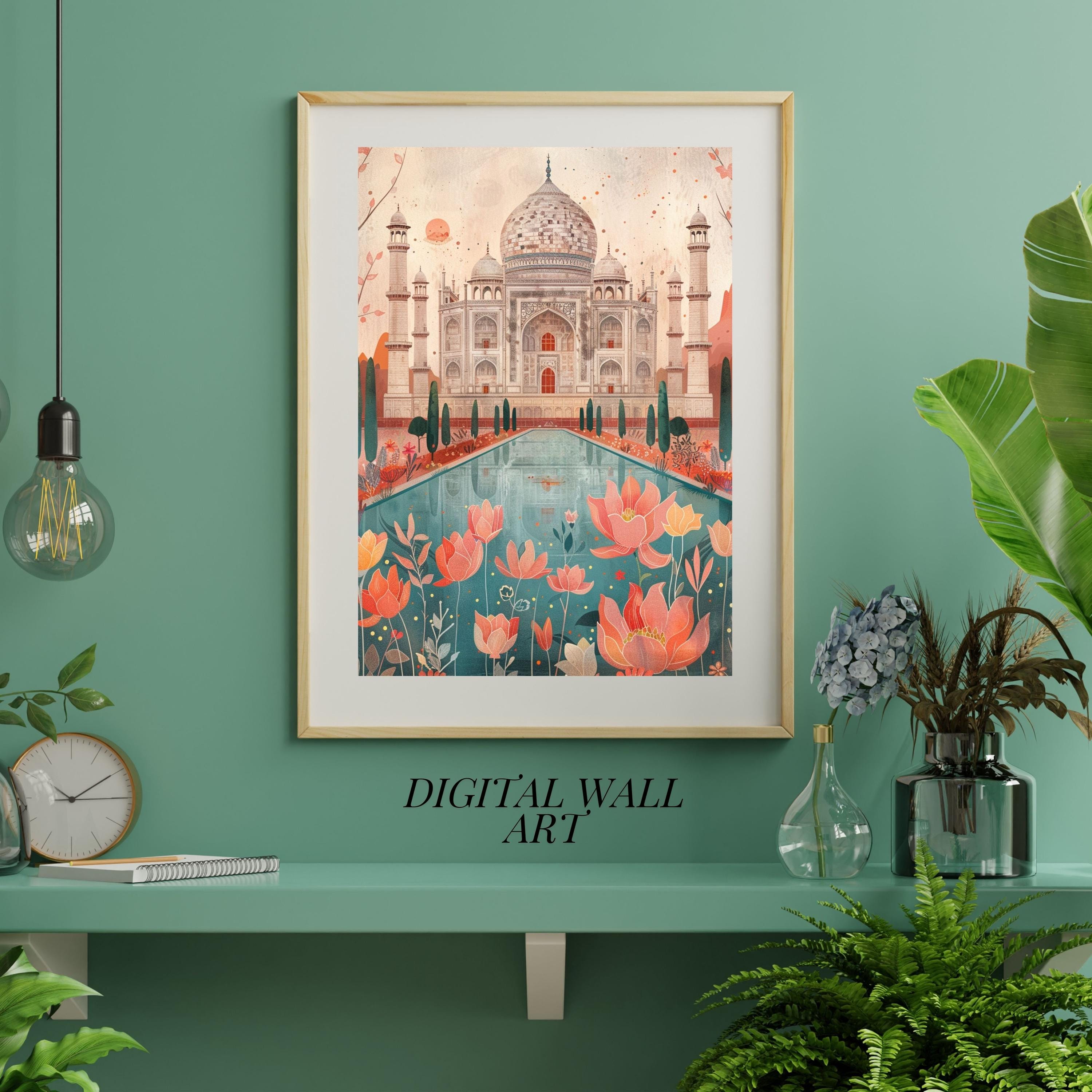 Taj Mahal Floral Art Print: Indian Architecture, Spring Boho Home Decor ...